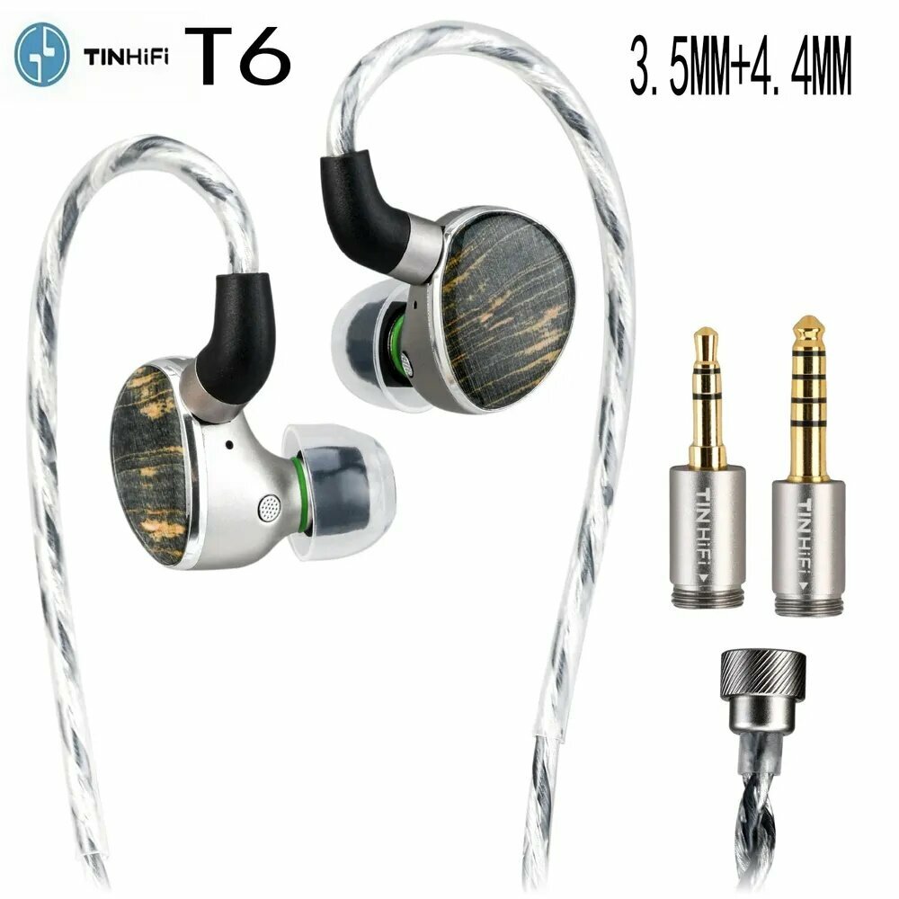 TinHiFi Наушники проводные T6, 3.5 мм, 4.4 мм, черный матовый, хаки