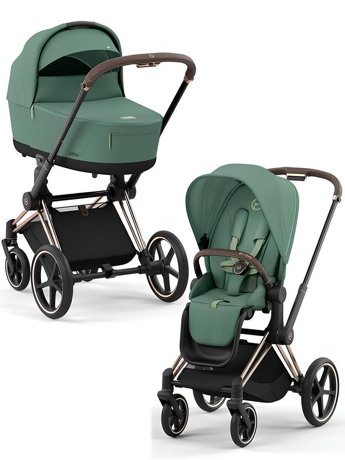 Коляска 2 в 1 Cybex Priam IV Leaf Green/Rosegold 523001513, до 22 кг, всесезонная, зеленый