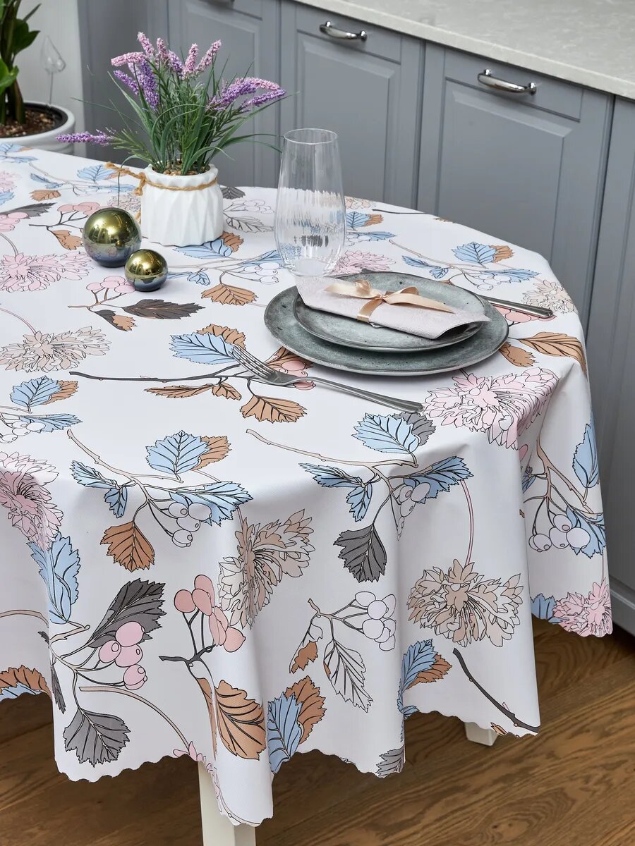 Скатерть клеенка овальная 140*220 см Рябина