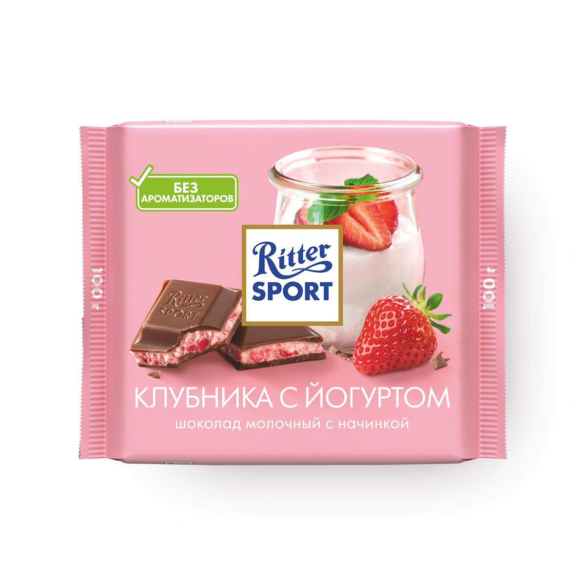 Шоколад Ritter Sport молочный с начинкой клубника с йогуртом, 100 г, 1 шт.