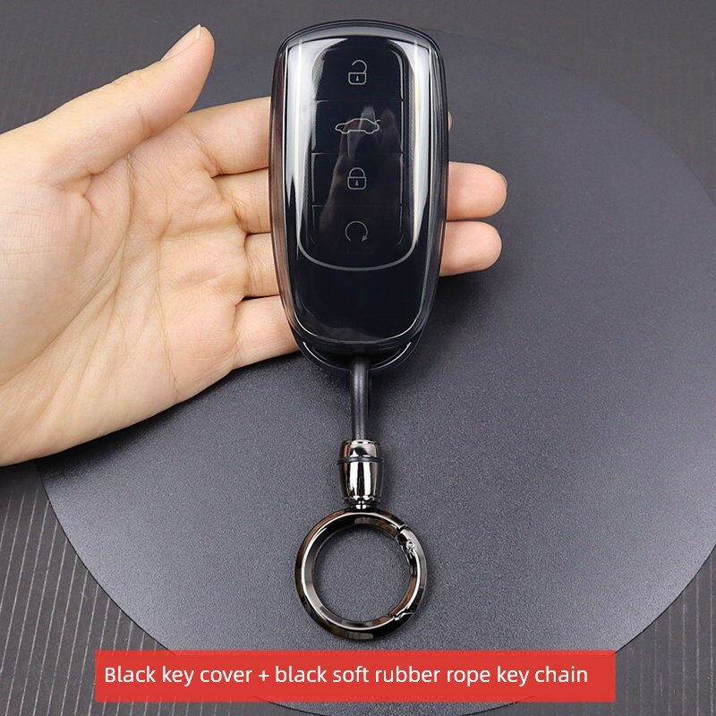 Матовый черный чехол для ключей Chery Tiggo 8 2021-2026 с черной мягкой веревкой для ключей