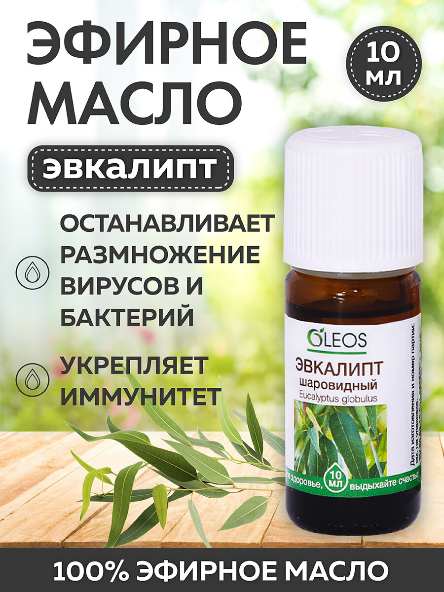 Эфирное масло Эвкалипт для аромалампы, бани и сауны, 10 мл
