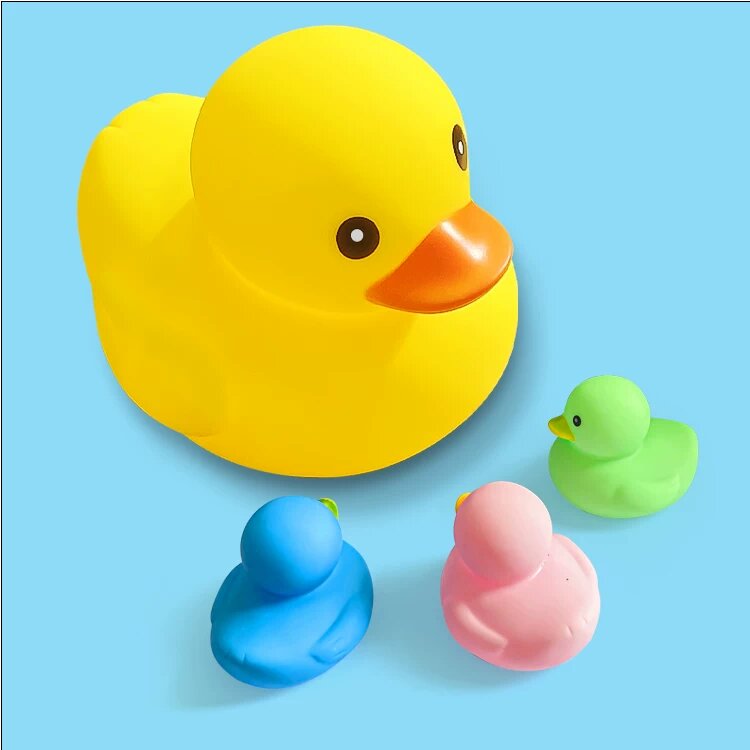 Ванночка игрушка цветная мама-ребенок утка в сетчатом мешке, водная игра аксессуар