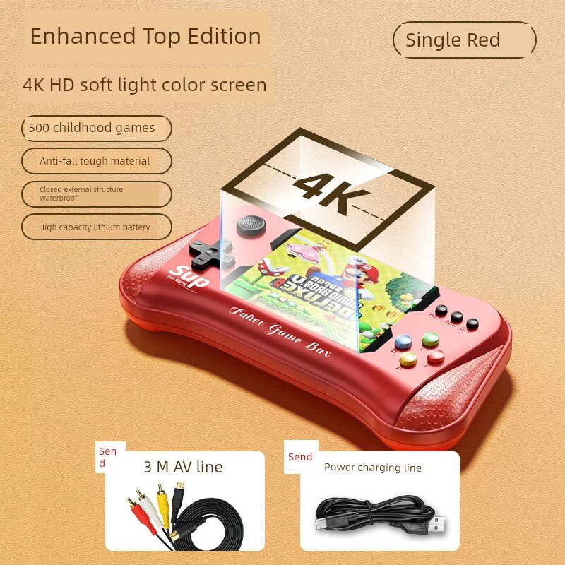Портативная игровая консоль — 4K Ultra HD дисплей, 500 классических игр, длительная работа — розовая модель для одного
