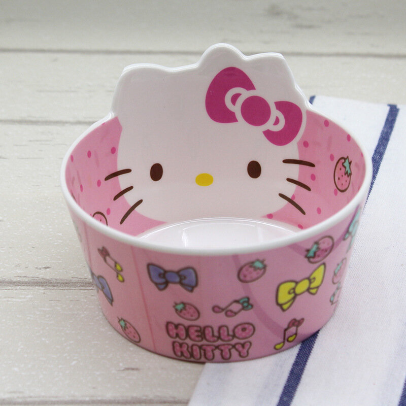 Детский набор посуды из а с мультяшным рисунком: милая ложка, миска Hello Kitty, чашка и палочки для еды.