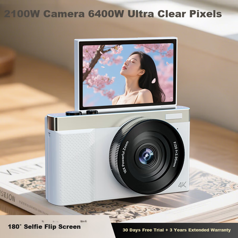 Newsmy N8 Бюджетная беззеркальная камера 128 ГБ белого цвета с поворотным экраном для селфи HD-съемки в поездках