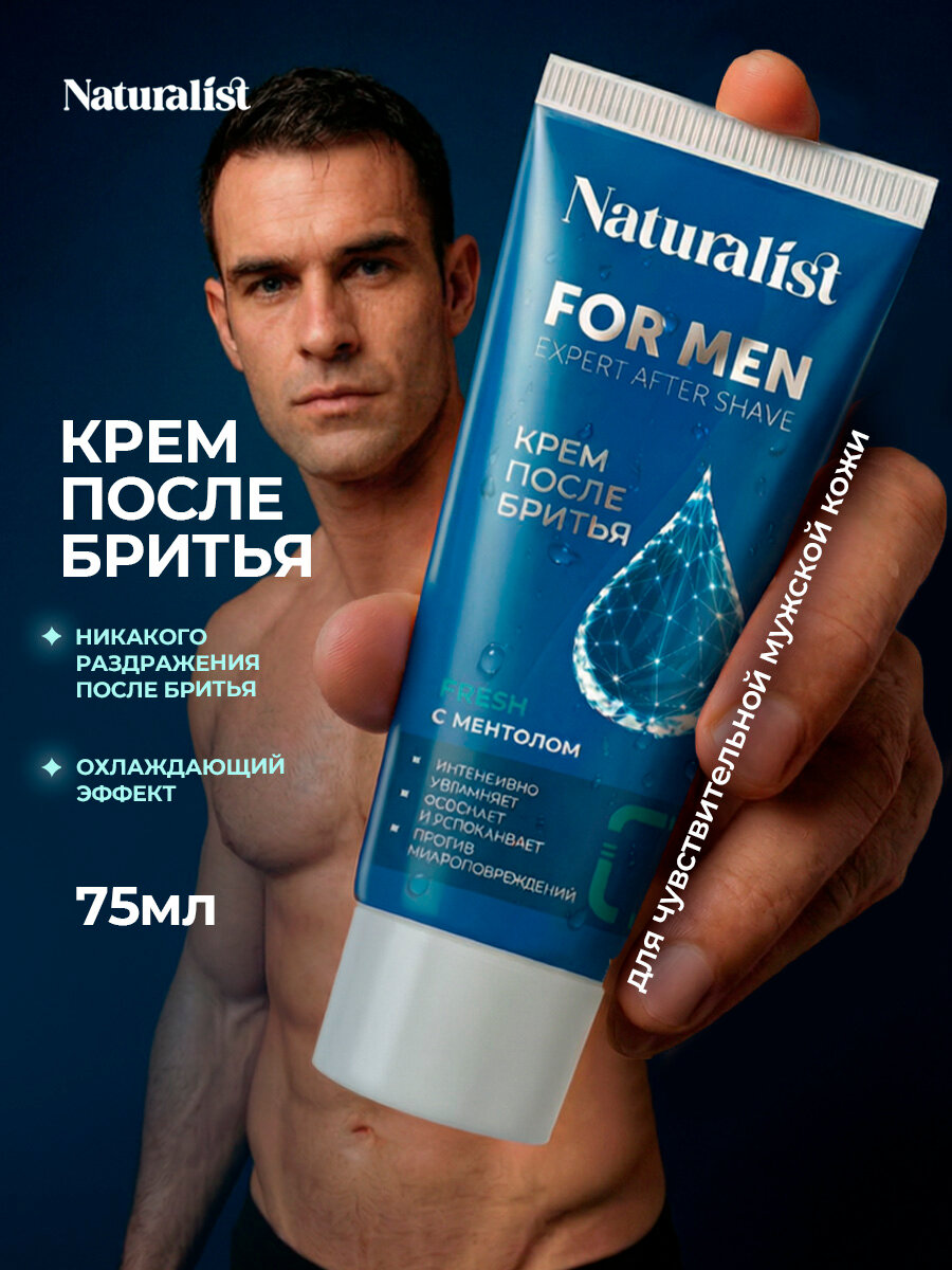 Крем после бритья мужской для лица с ментолом Naturalist for men