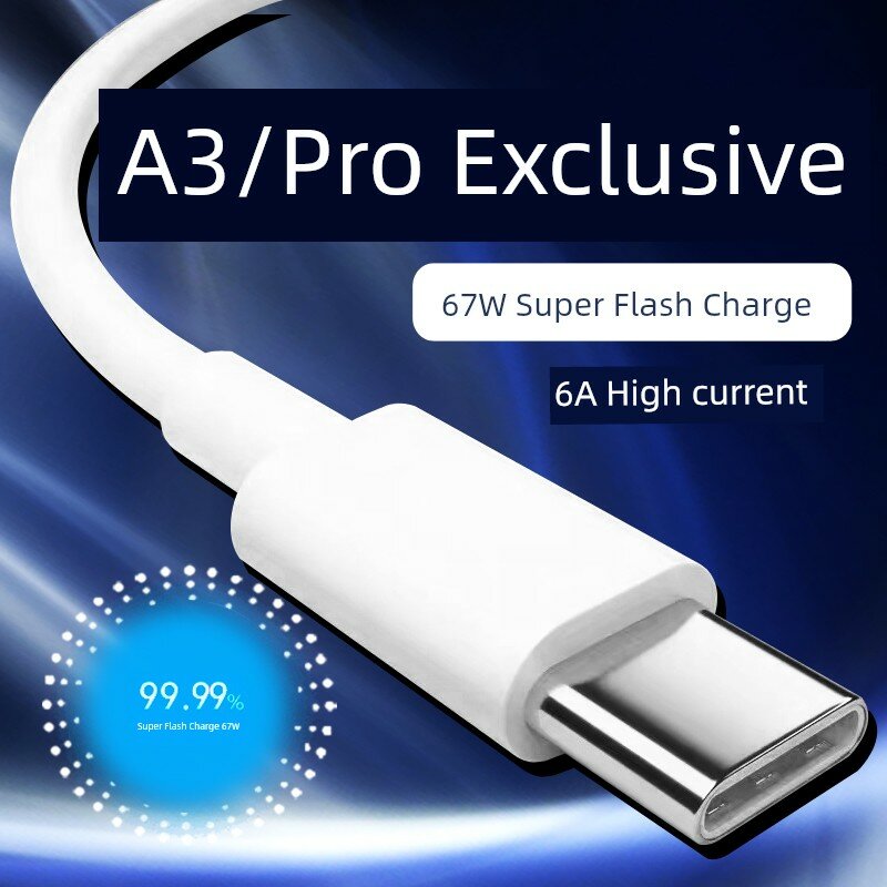 Набор из трех USB-C кабелей для OPPO A3/A3 Pro с быстрой зарядкой 6А, длиной 1м, 1,5м и 2м, для полной удобства в