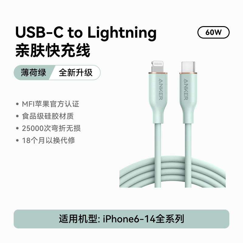 Кабель Anker PowerLine III Flow USB-C на USB-C, силиконовый, приятный на ощупь, для быстрой зарядки, подходит для