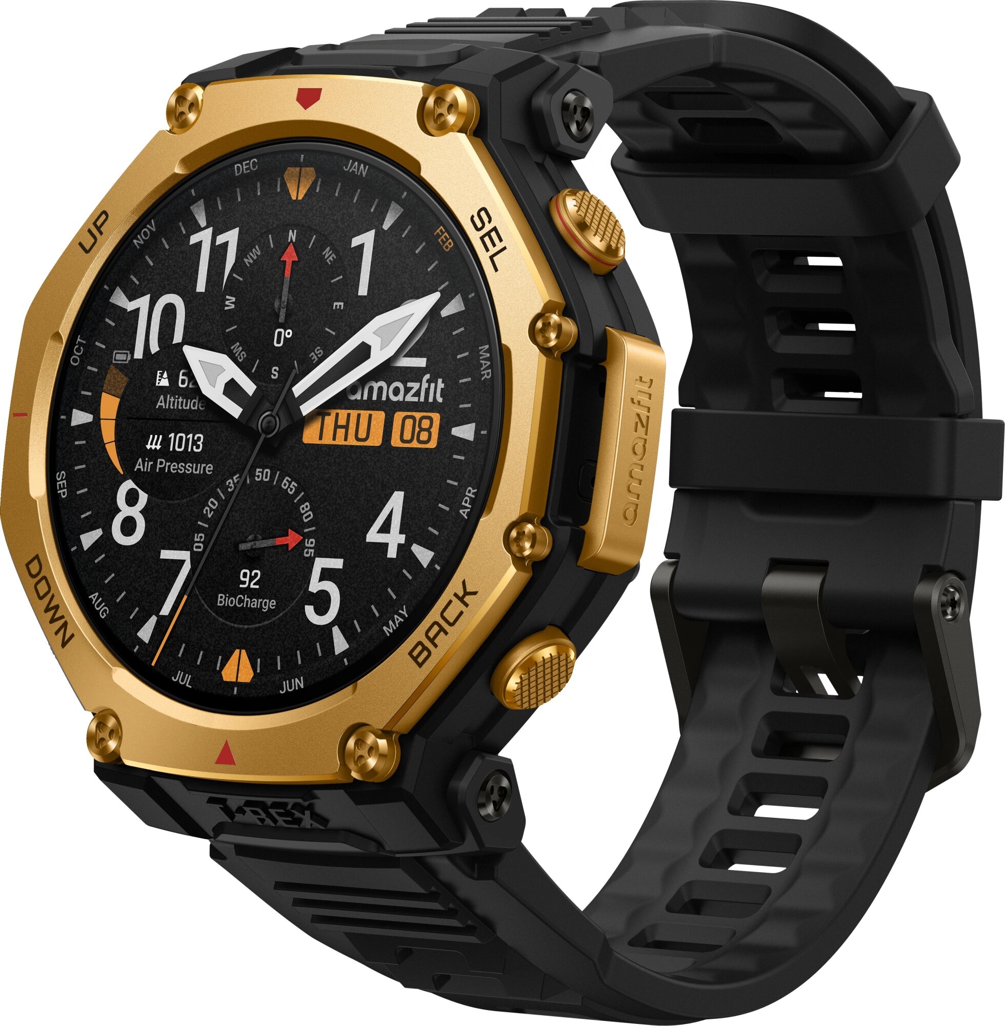 Смарт-часы Amazfit T-rex 3 Pro A2444 48мм 1.5" AMOLED корп. золотистый рем. черный разм. брасл:145-210мм (1747223)