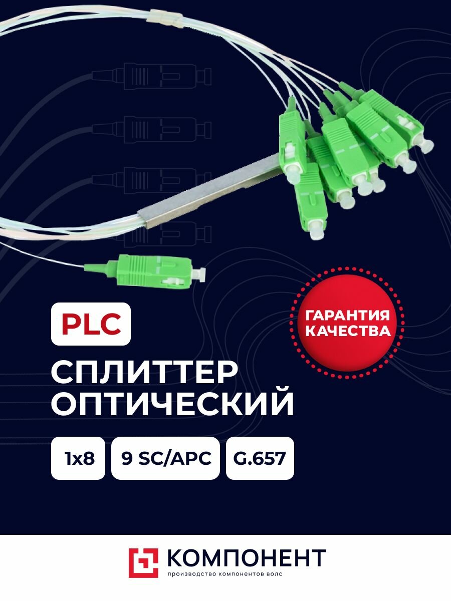 Сплиттер оптический PLC 1x8 SC APC планарный в гильзе