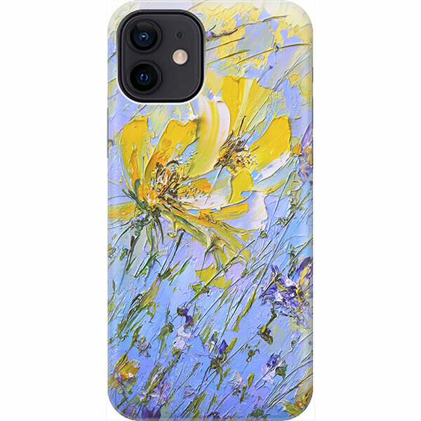 Силиконовый чехол на Apple iPhone 12 / 12 Pro / Эпл Айфон 12 / 12 Про с рисунком "Желтое на синем"