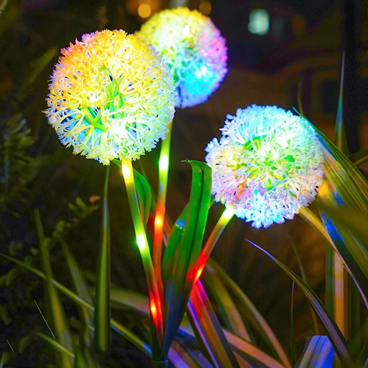 Солнечные фонари-цветы 3 головы, colorful light