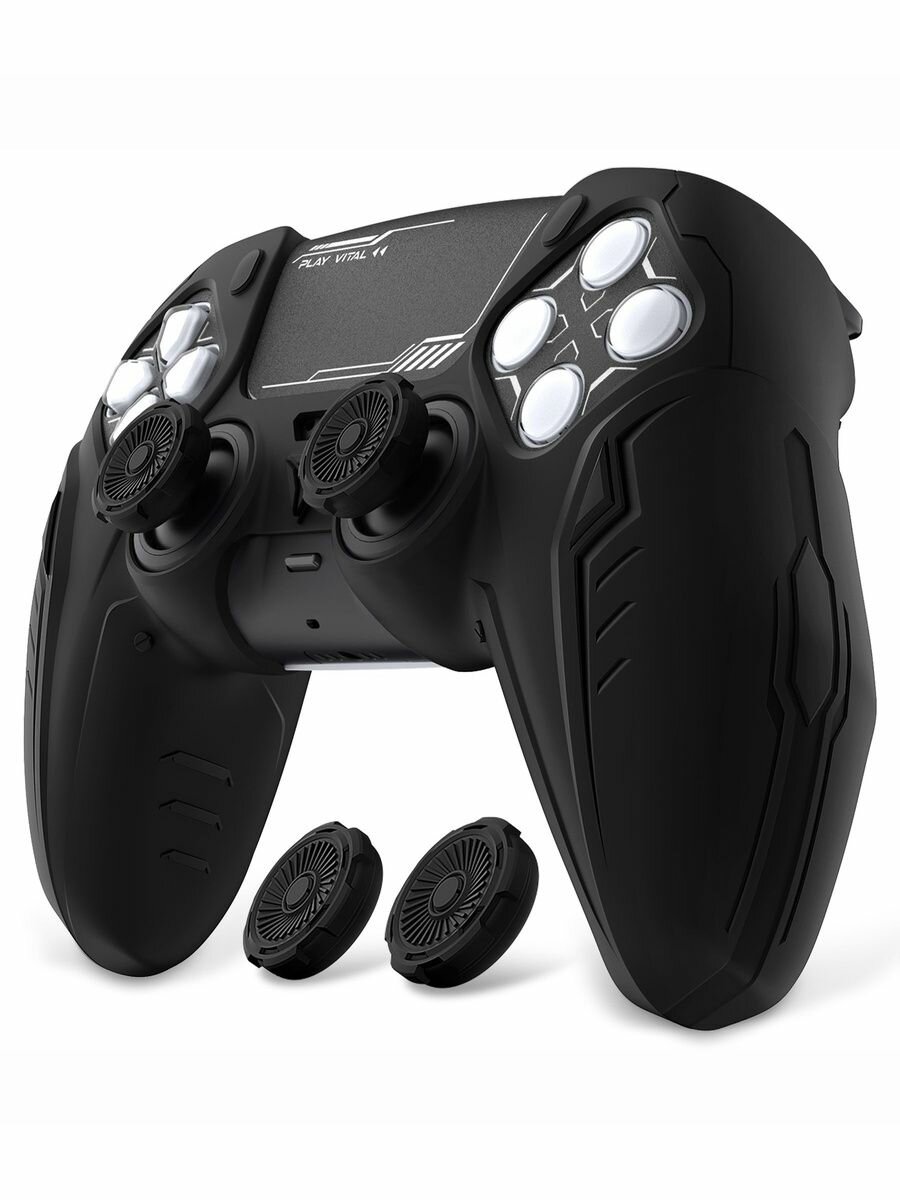 PlayVital Силиконовый Чехол для Геймпада PS5 CyberMech, Совместим с Док-станцией, Полная Защита, Черный PS5 геймпад док-станция защита
