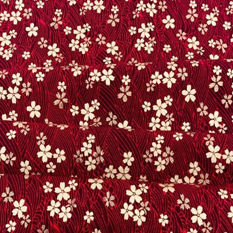 FABRICONFIRE Японская ткаь 100% хлопок с принтом вишневых цветов 0,5х1,45 м Красный, 8 Flower