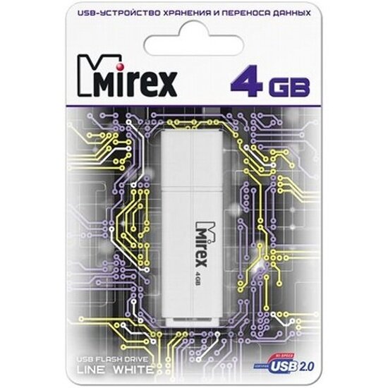 Флэш накопитель Mirex 4 Гб LINE WHITE USB 2.0 (13600-FMULWH04)