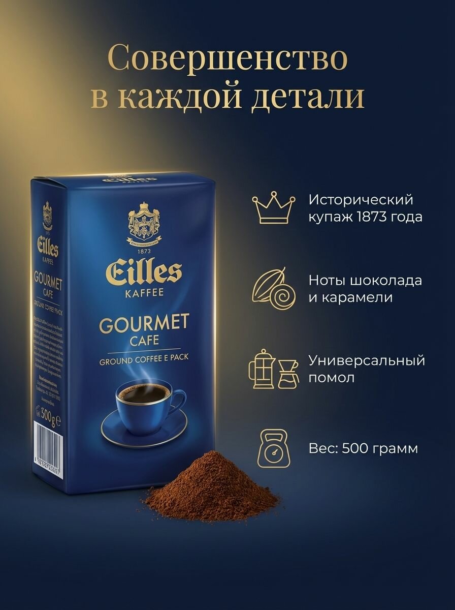 Кофе молотый EILLES Kaffee Gourmet Cafe, 500 гр