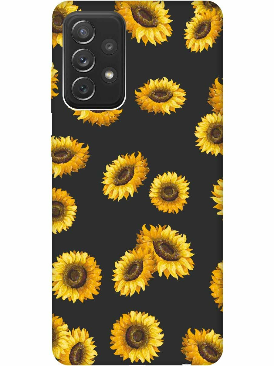 Чехол - накладка Soft Sense для Samsung Galaxy A72 с 3D принтом "Sunflowers" черный
