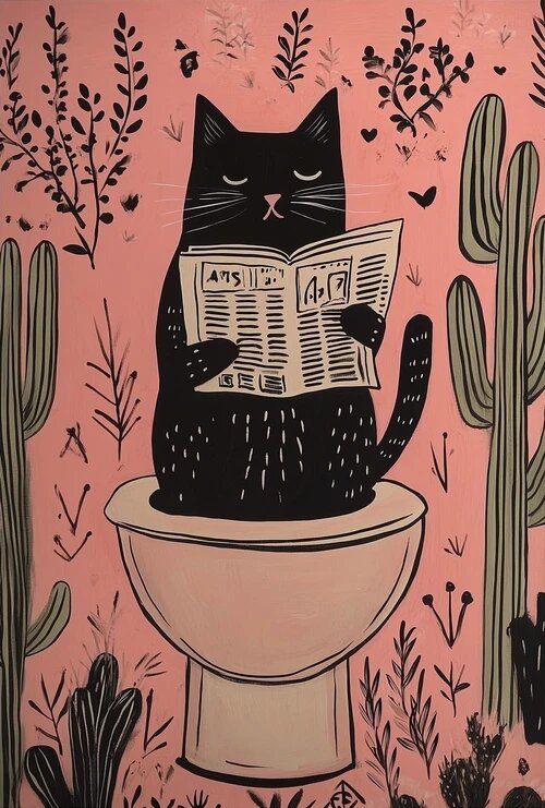 Funny Black Cat Dog Frog Animals On The Toilet Reading Poster Bath Prints Canvas Painting Wall Art Pictures for Toilet WC Decor