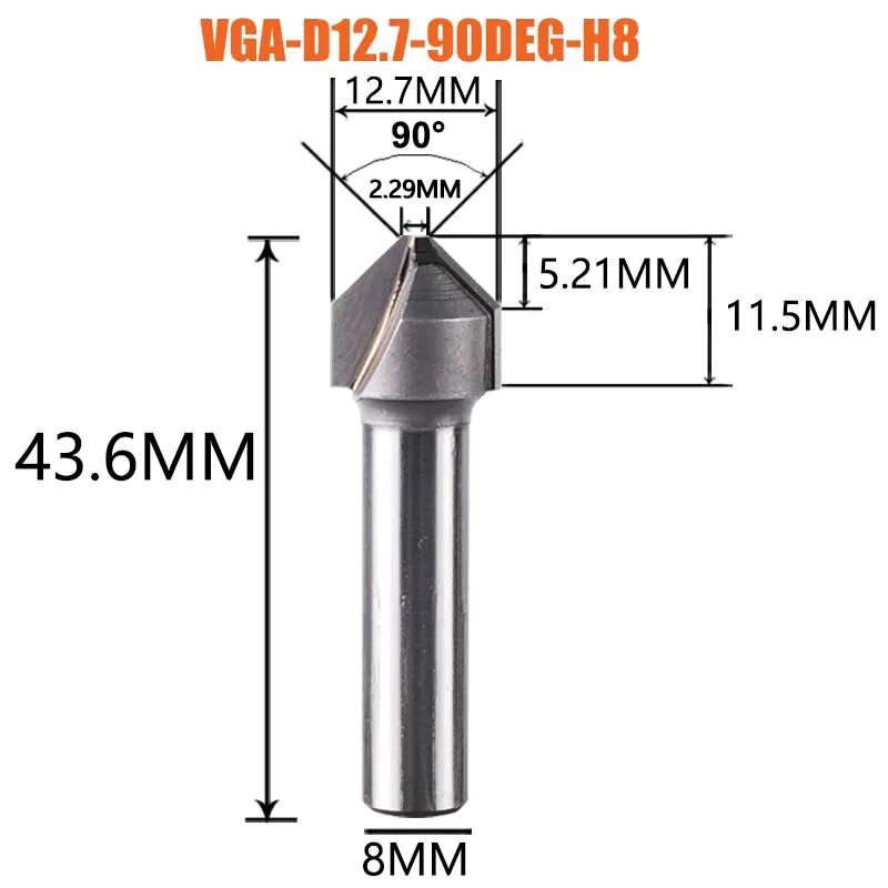Фреза V-образная VGA-D12.7-90DEG-H8, 8 мм