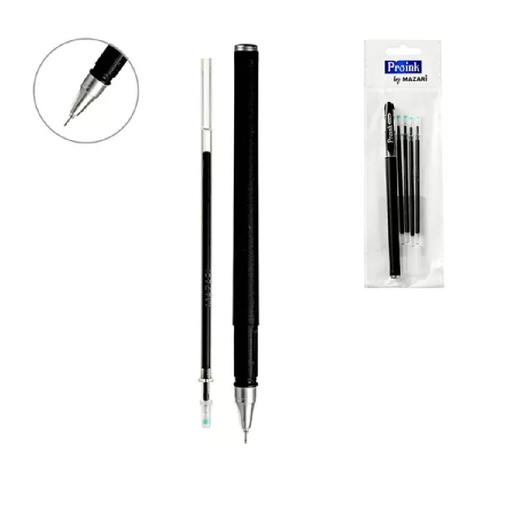 Ручка гелевая "Mazari Tinta", 0,5 мм, черная, 4 стержня, сменная, 10 шт
