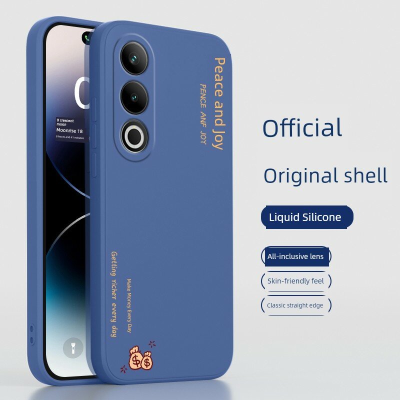 Чехол для смартфона OPPO K12 из жидкой силикона в миднайт синем с узором 'Счастливое счастье', матовая текстура