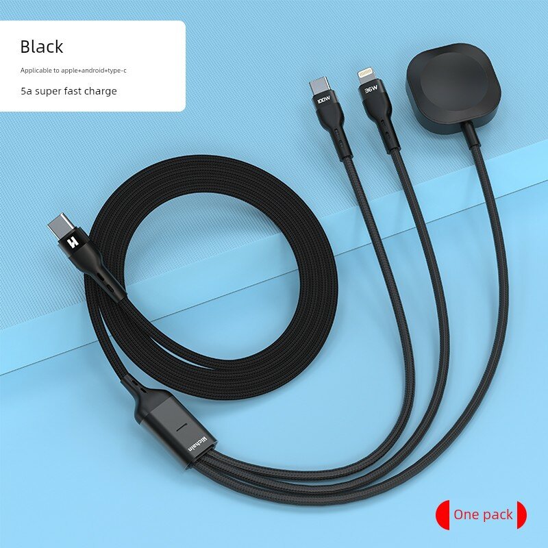 USB-C кабель 100 Вт быстрой зарядки 1,2 м, тройная портовая поддержка для iPhone iPad Apple Watch совместимость с
