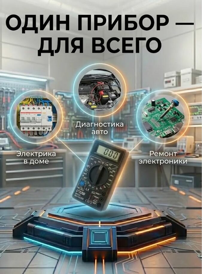 Мультиметр цифровой тестер электрический с щупами M(DT) 830 B — фото 1