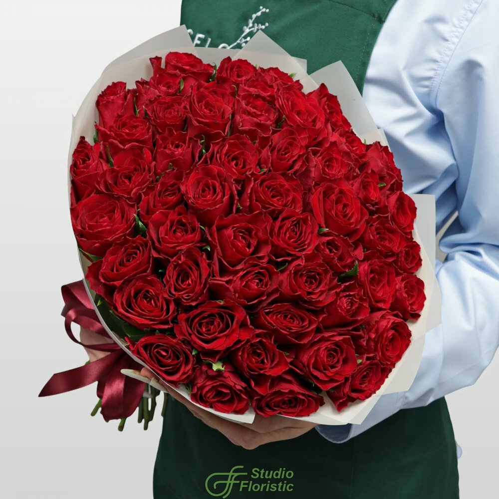 Монобукет STUDIO FLORISTIC "Красная-3", роза, 51 цветок, высота 40см