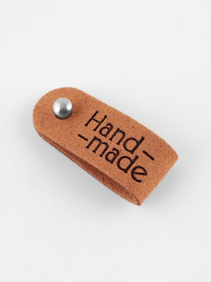 Бирка TEIRA с кнопкой Hand made , 8х1.5 см, 10 шт, коричневая