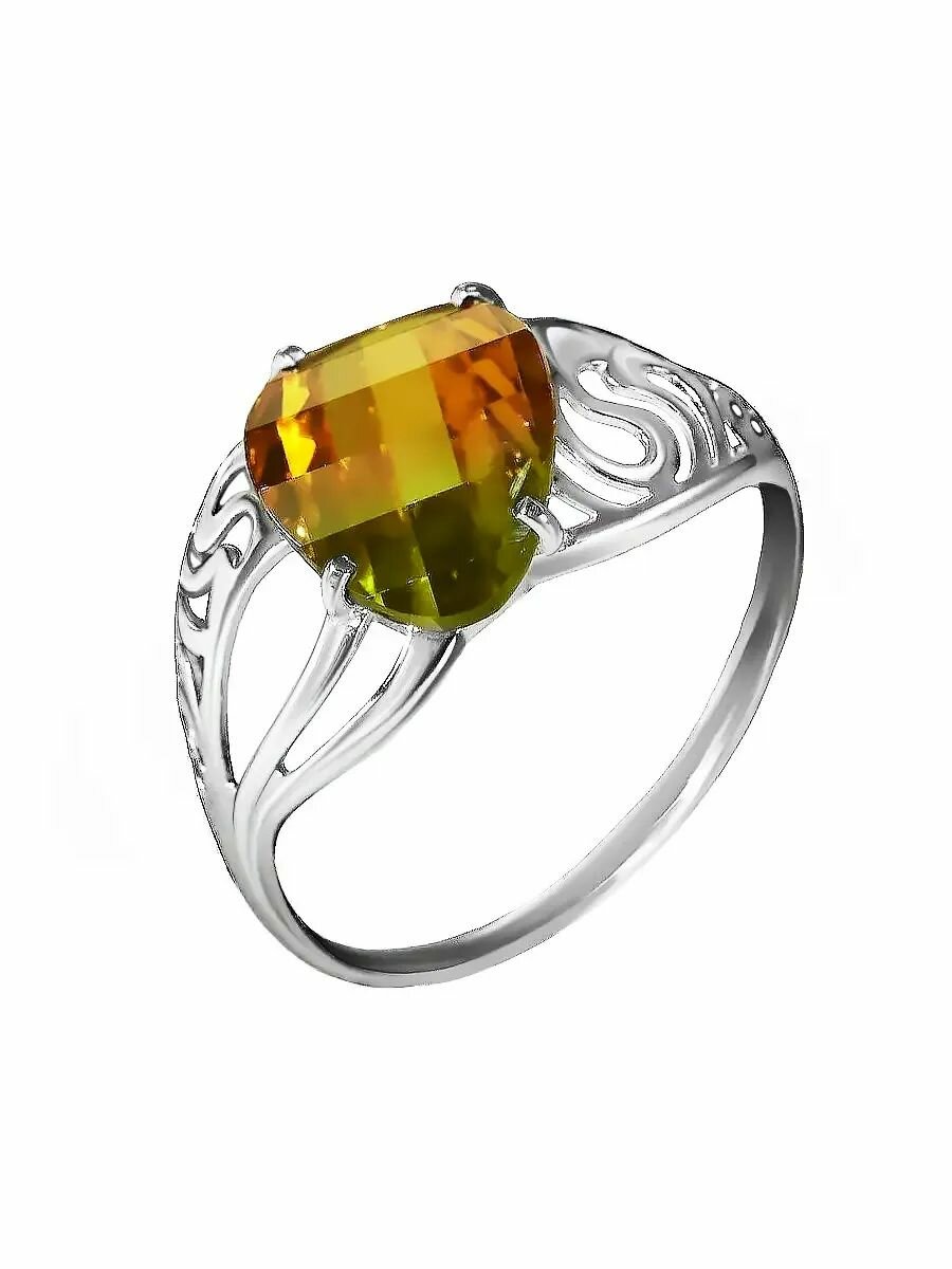 Кольцо, серебро, 925 проба, родирование, султанит синтетический