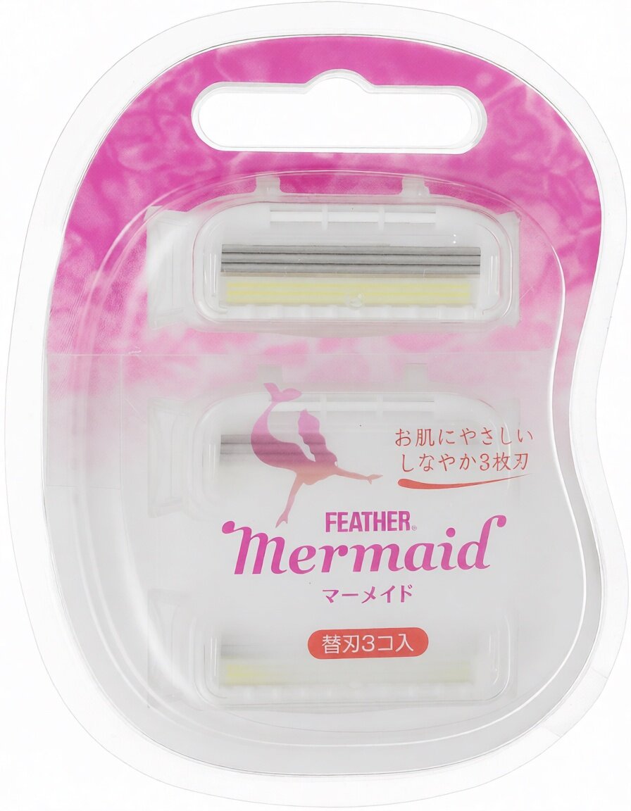 Кассеты для бритья, FEATHER, Mermaid Rose Pink, с 3-м лезвием, 3 шт
