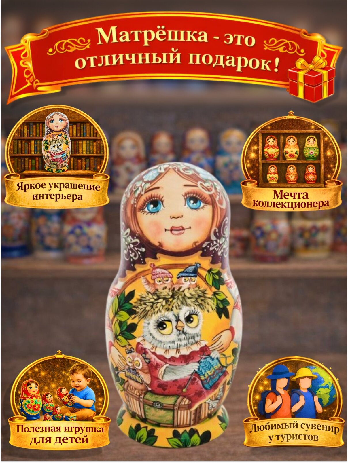 Матрешка Мария с совятами — фото 1