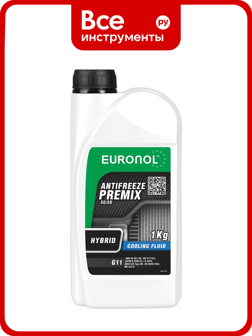 Охлаждающая жидкость EURONOL ANTIFREEZE HYBRID READY G11, зеленый, на основе этиленгликоля, универсальная формула