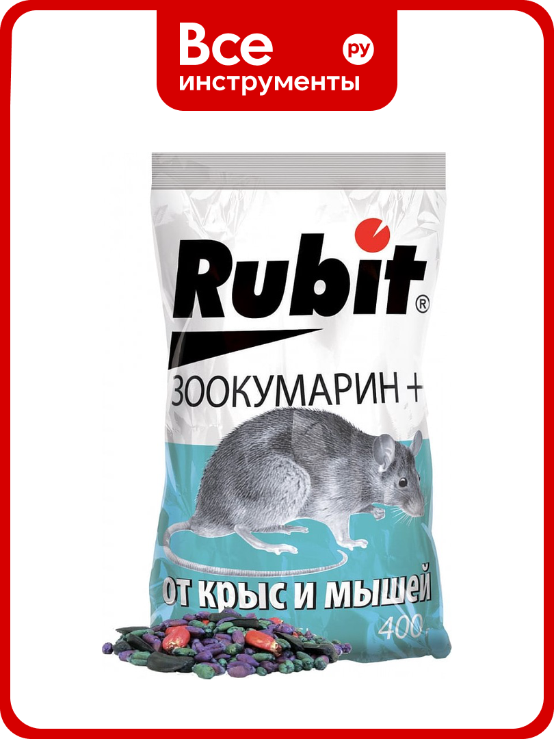 Зерновая смесь от грызунов Rubit зоокумарин+ 400 г 62453