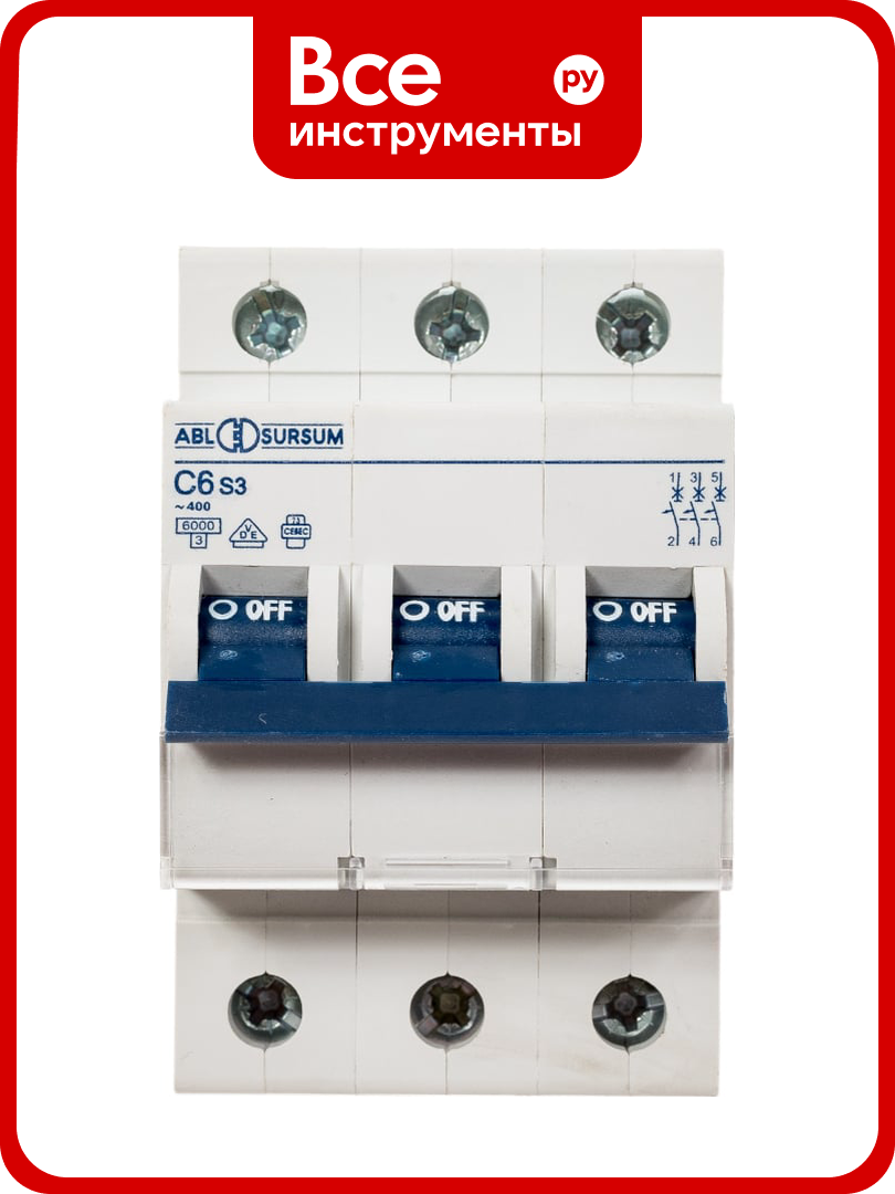 Автоматический, ABL, выключатель ABL 3P, C, 6 A, 6 кА, 230/400 В AC, серия