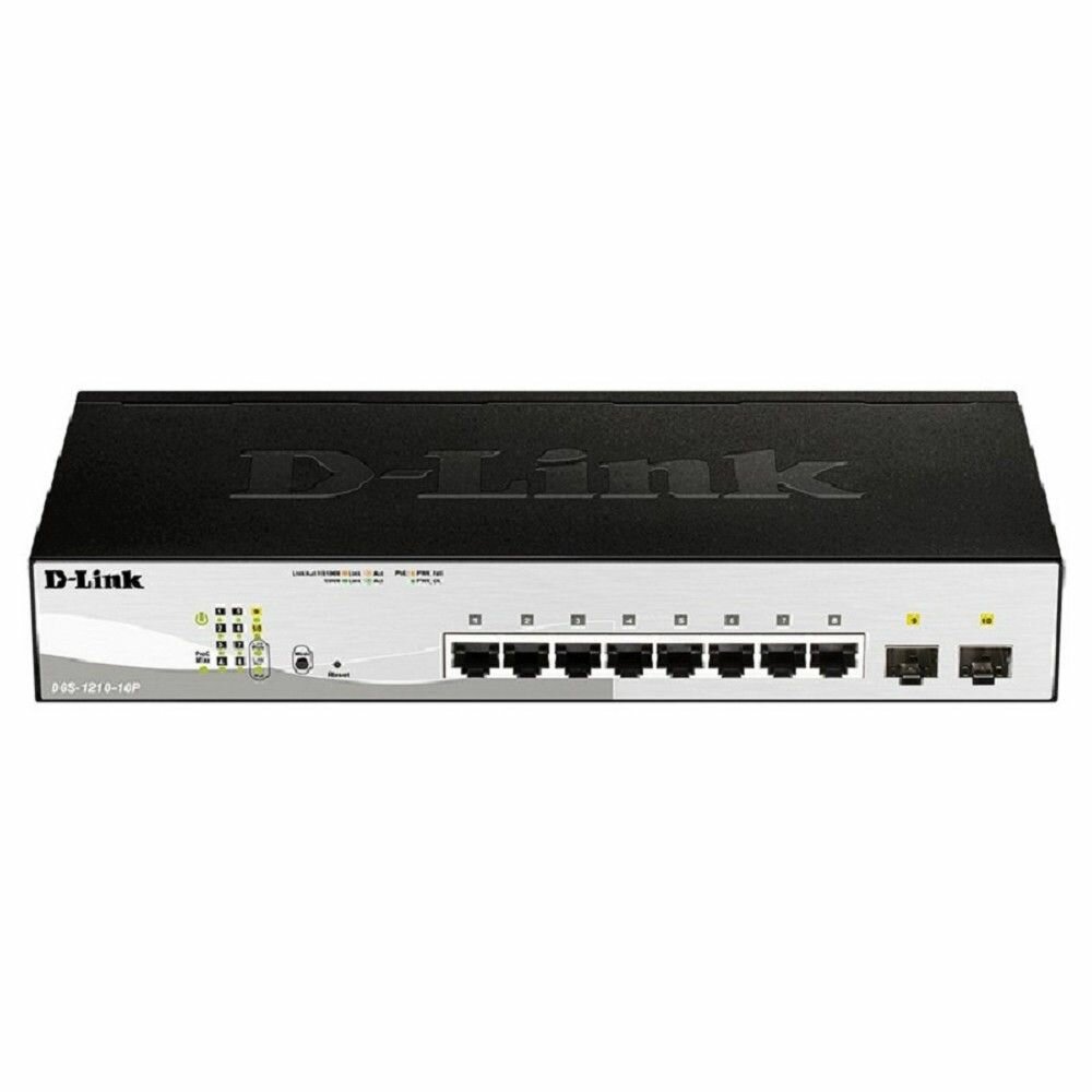 D - Link Сетевое оборудование DGS - 1210 - 10P F3A Настраиваемый L2 коммутатор с 8 портами 10 100 1000Base - T и 2 портами 1000Base - X SFP 8 портов PoE 802.3af at, PoE - бюджет 65 Вт