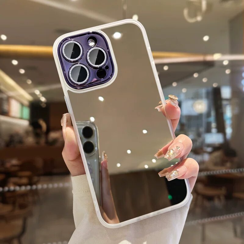 Чехол для iPhone 16 Plus темно-фиолетовый с зеркалом и встроенной защитой