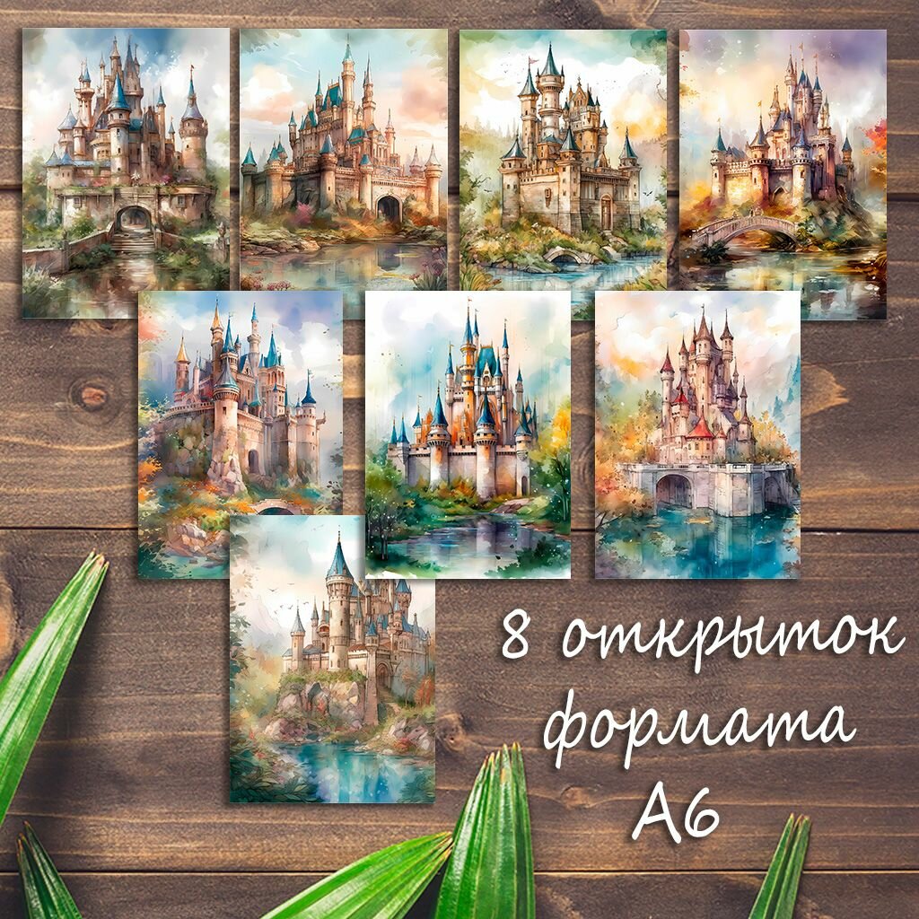 Большой набор открыток Средневековый замок, 8 штук