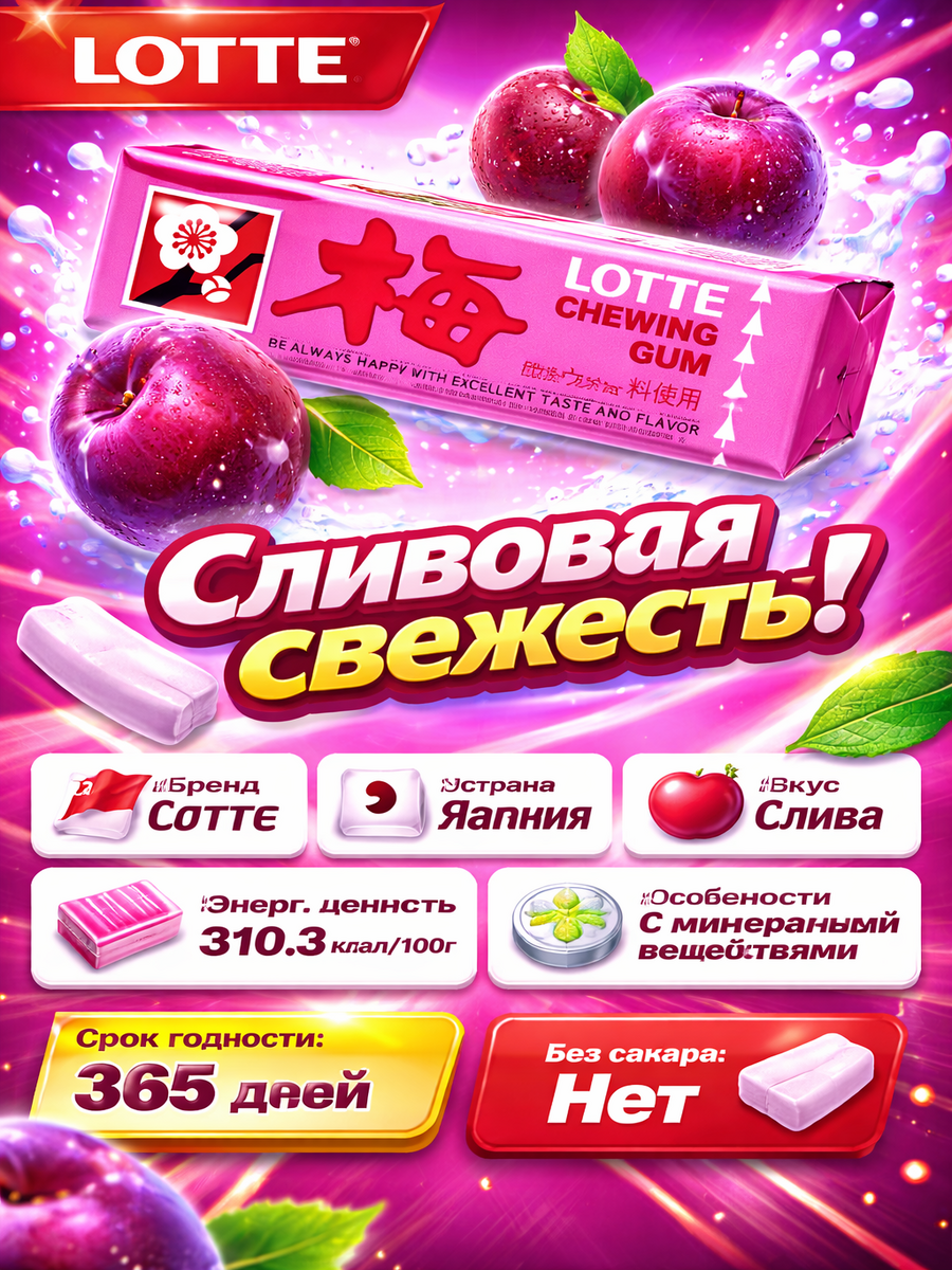 Жевательная резинка Lotte Умэ с японской сливой, 26г