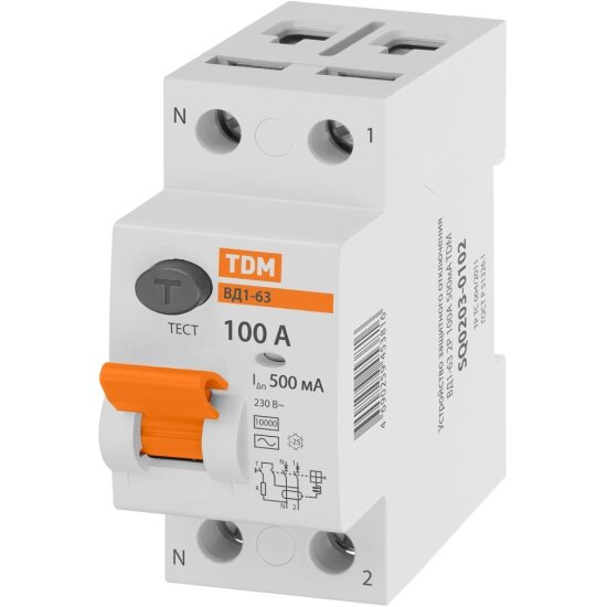 Устройство защитного отключения (УЗО) Tdm Electric ВД1-63 2Р 100А 500мА (SQ0203-0102)
