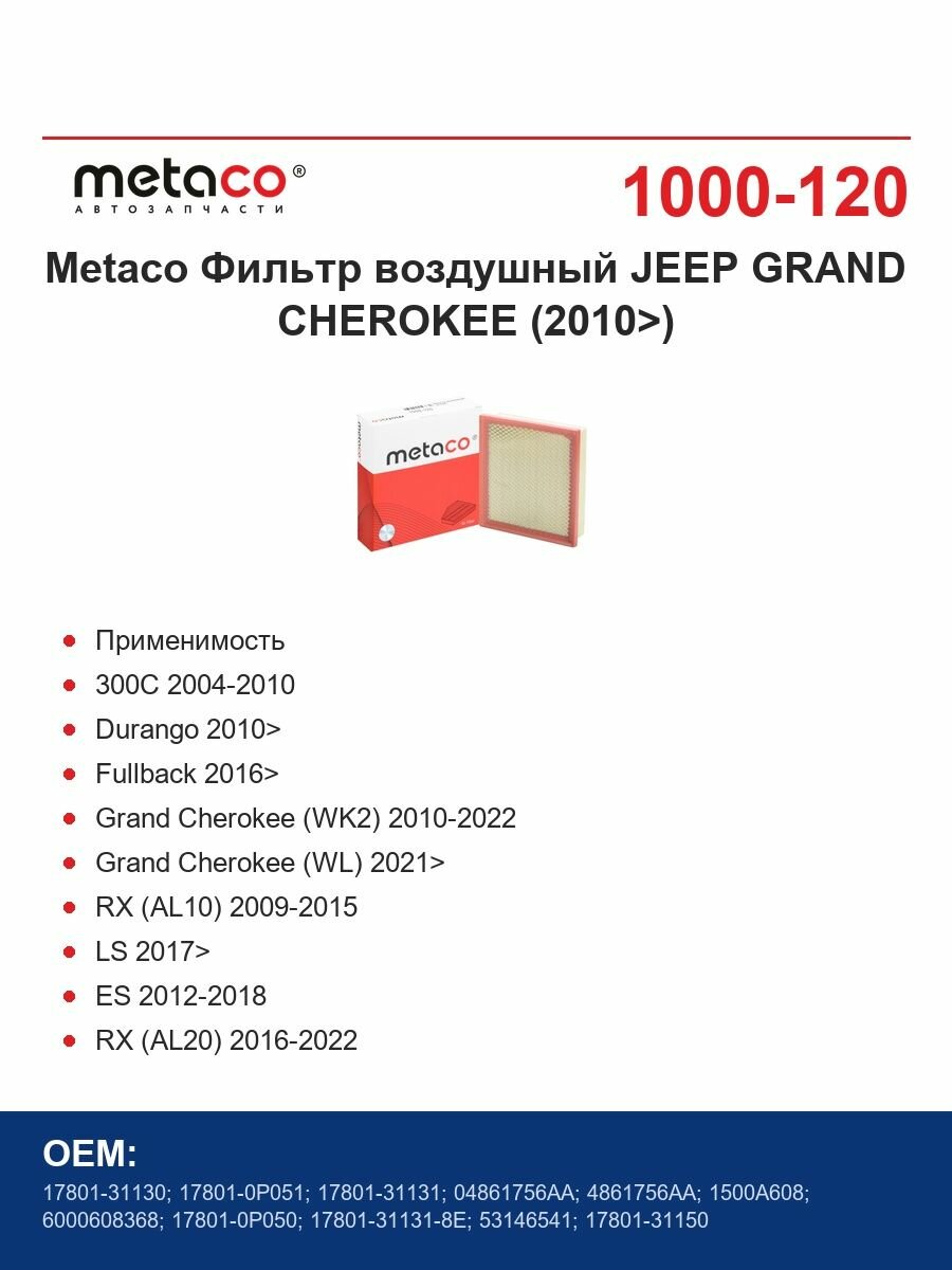 Metaco Фильтр воздушный JEEP GRAND CHEROKEE (2010>)