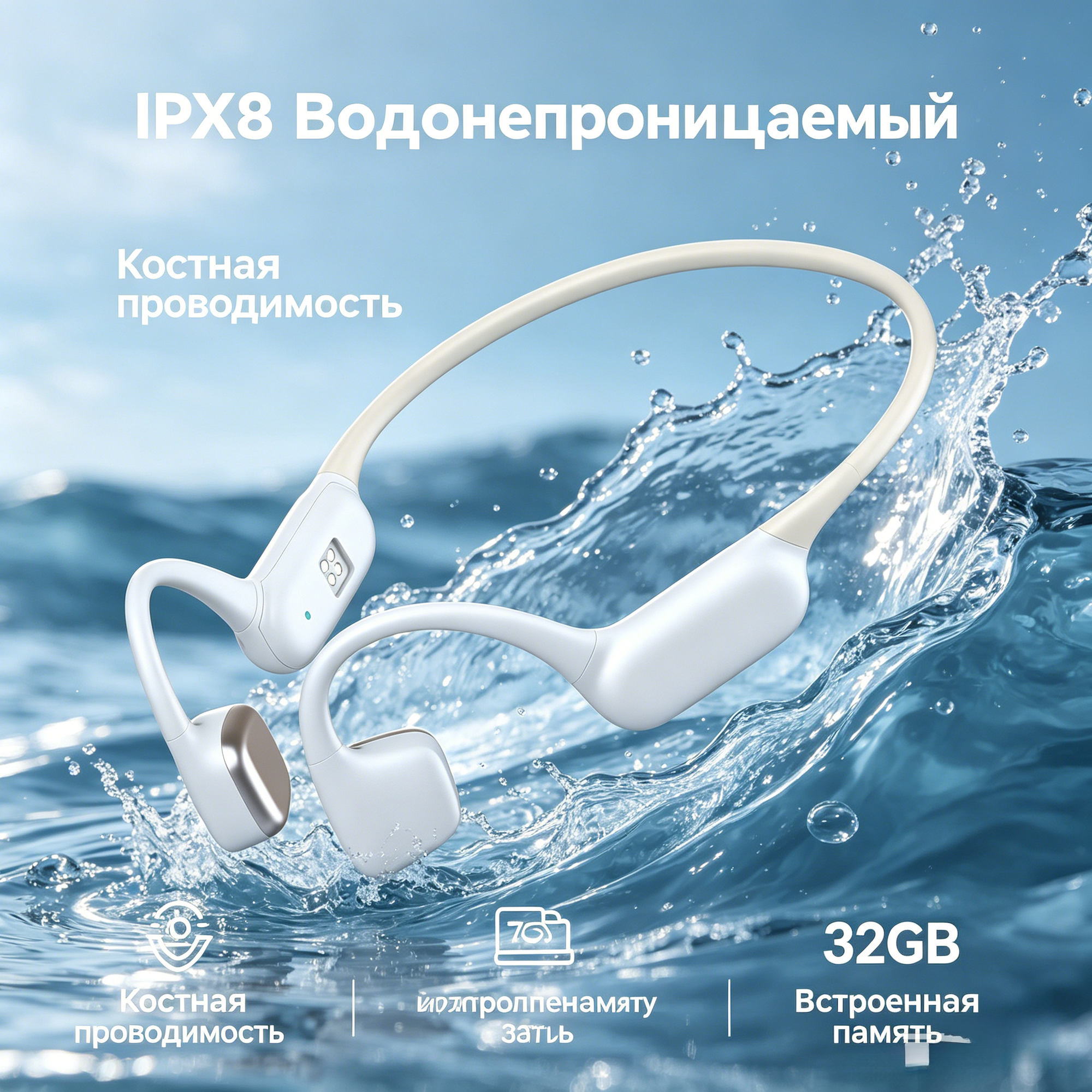 ELARA Наушники с костной проводимостью, 32ГБ, IPX8, Bluetooth 5.4, для плавания и спорта