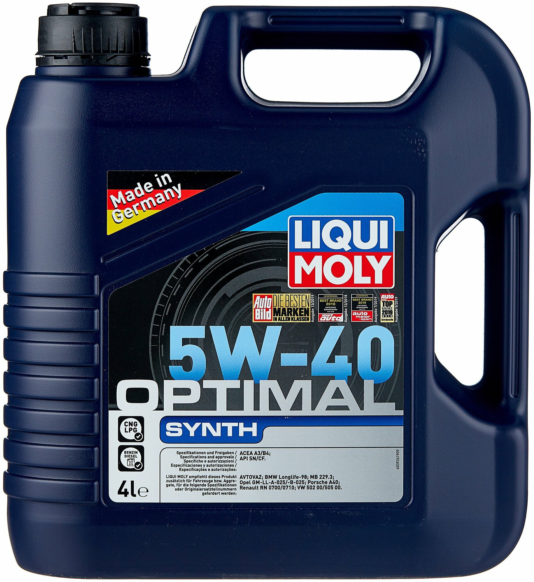 Масло моторное LIQUI MOLY Optimal Synth 5w40 4л 3926