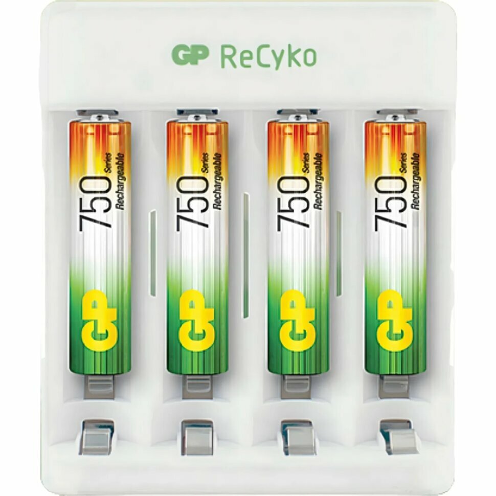 Зарядное устройство GP E411/75AAAHCCS-2CR1, 4 слота + 4 акк. 750 mAh, 2240796