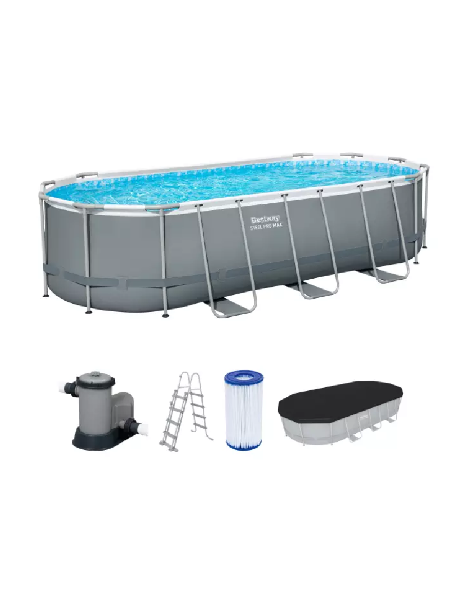 Каркасный бассейн Bestway 56710 BW 549х274х122см, 13430л, фильтр-насос 5678 л/ч, тент, лестница, серый