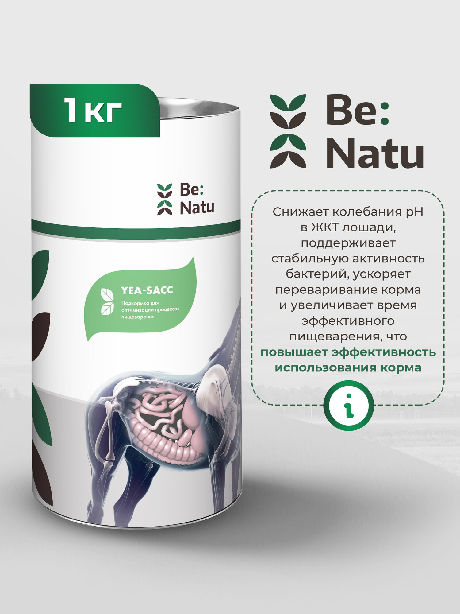 Be: Natu Yea-Sacc Подкормка для оптимизации пищеварения у лошадей, 1 кг