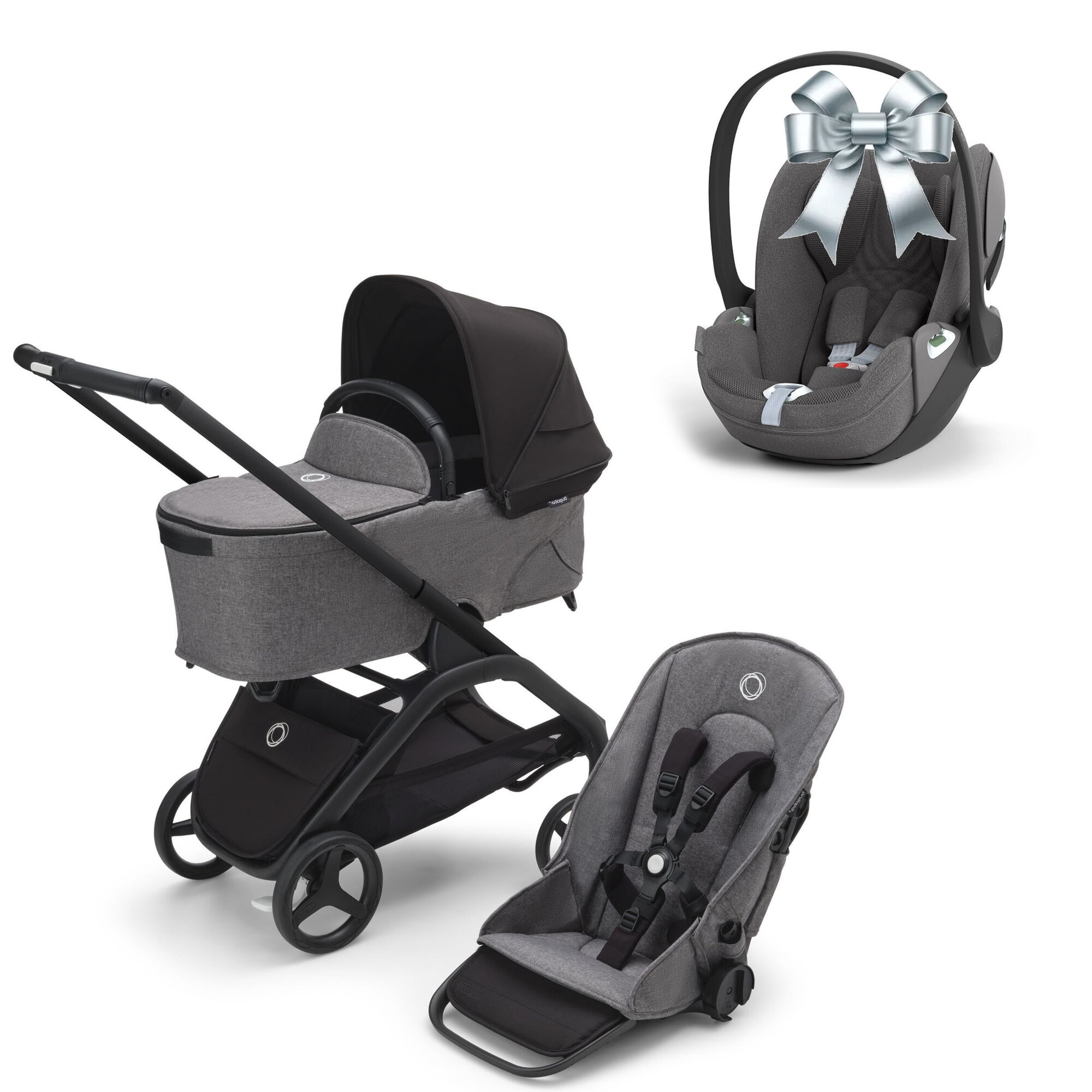 Коляска 2 в 1 Bugaboo Dragonfly на шасси Black/grey/midnight black + автокресло в подарок