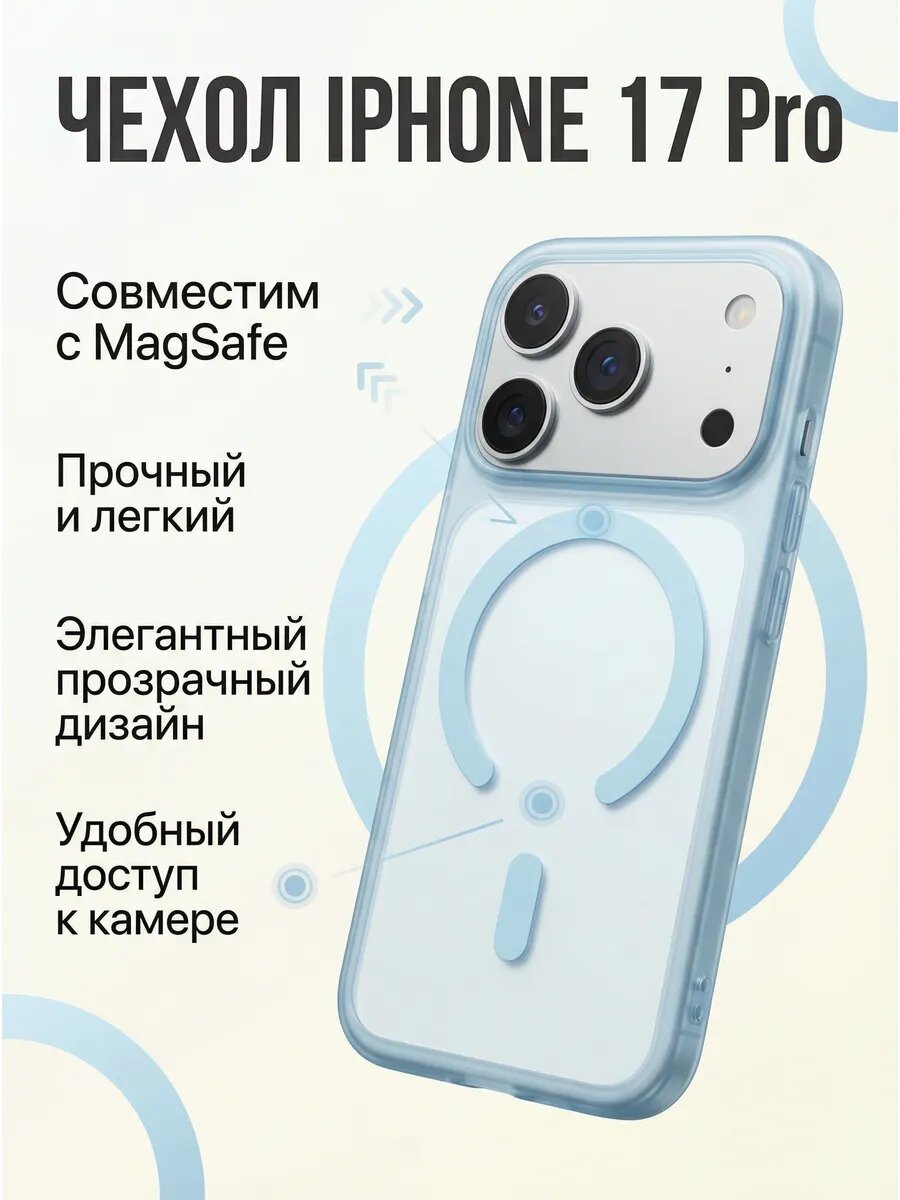 Чехол на Iphone 17 Pro , цвет голубой , полупрозрачный , мужской .
