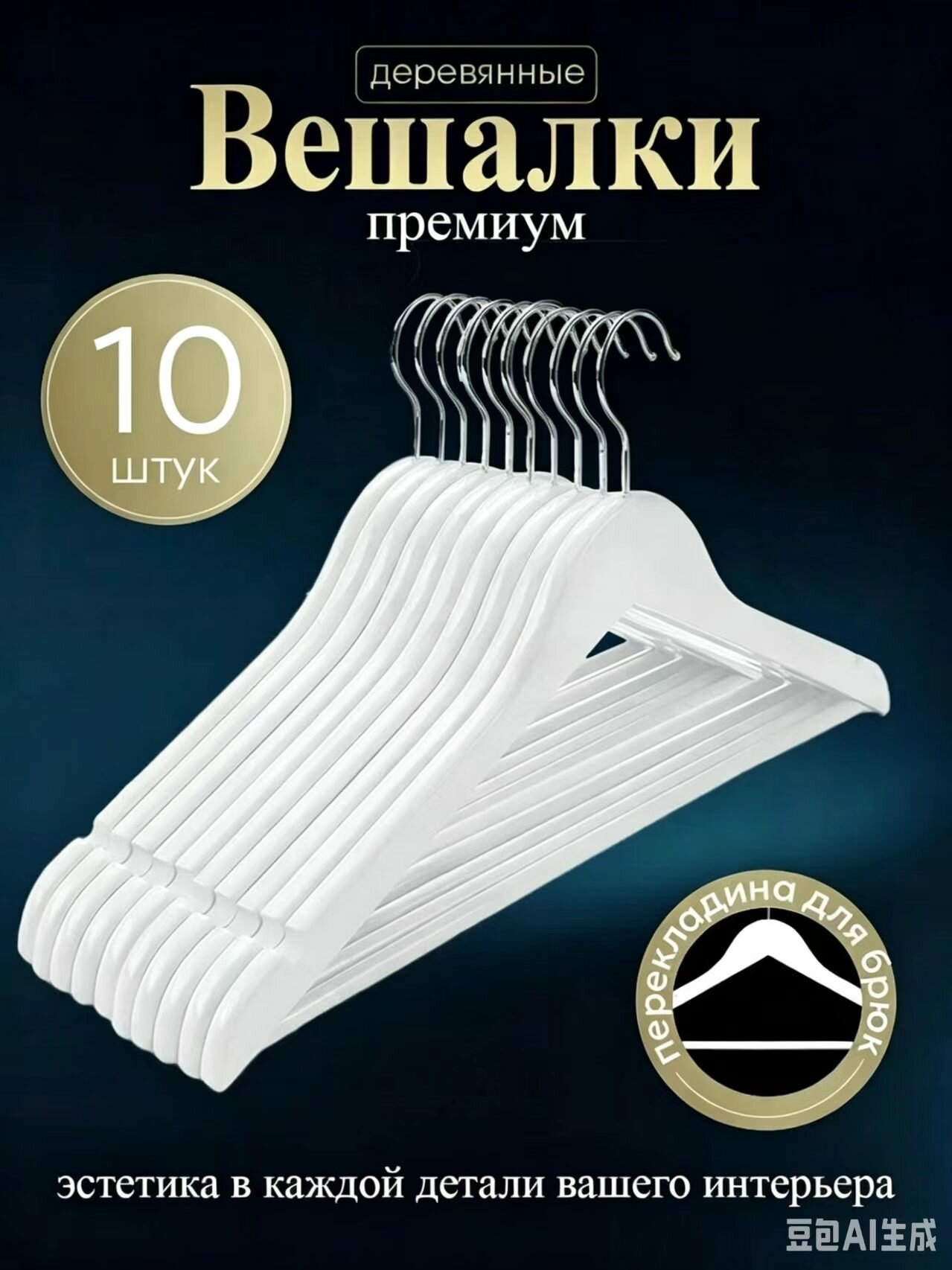 Вешалки плечики для одежды деревянные белые, набор 10 шт